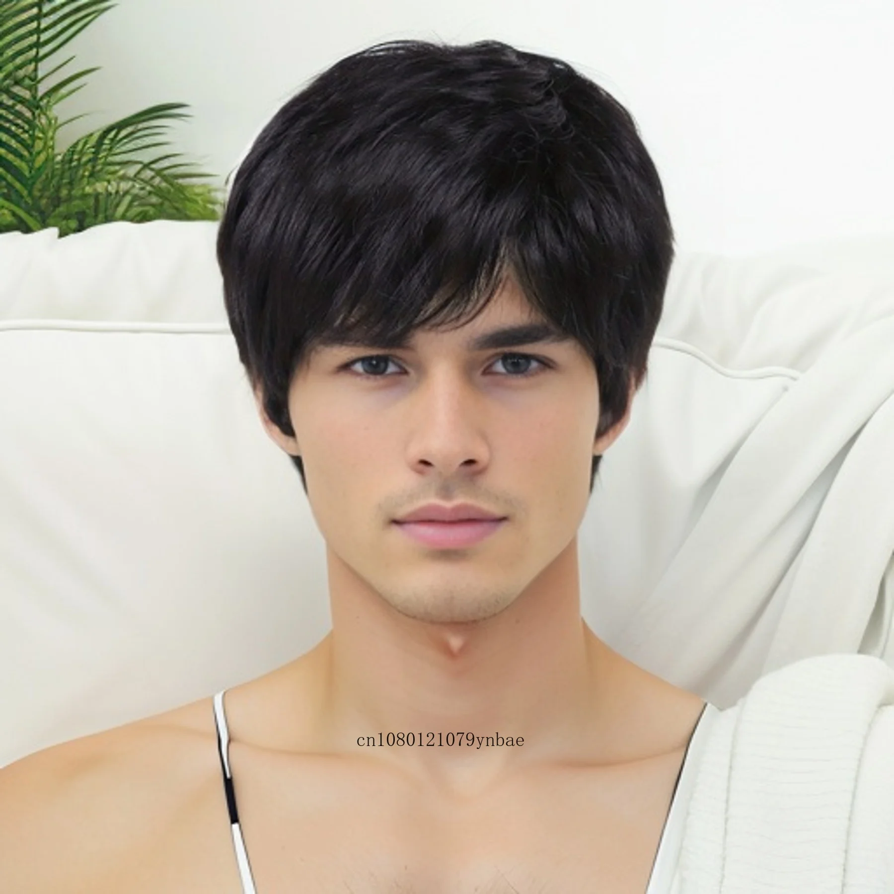 Synthetic-Hair-Wigs-for-Men-Male-Guys-Short-Natural-Black-Wig-with ...