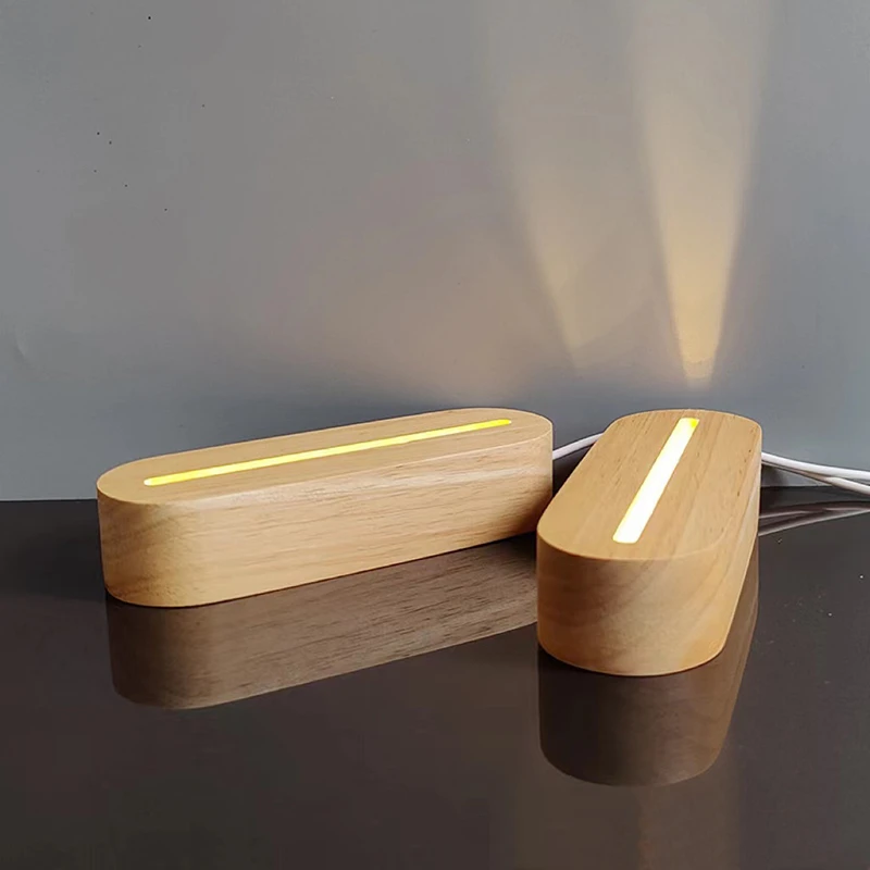 12cm Slot New Oval Wooden Led Ligh Base with1.5m USB Cable Switch Warm ...