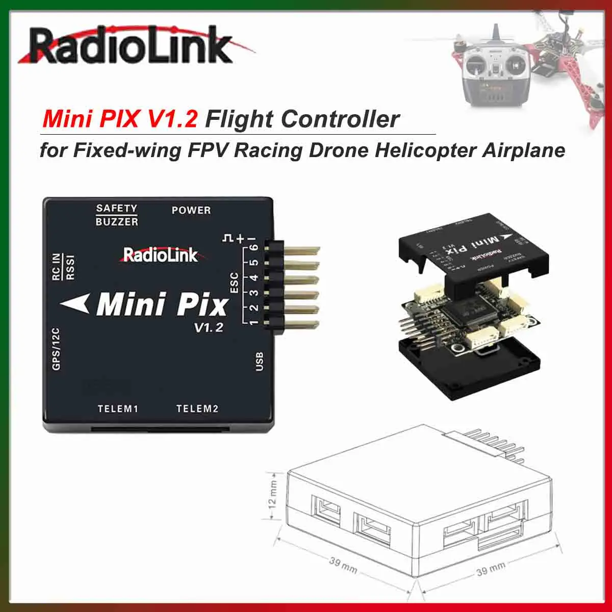 Radiolink Mini PIX V1.2 비행 컨트롤러 SE100 M10N/GPS 픽스드 윙 FPV 레이싱 드론 헬리콥터 ...