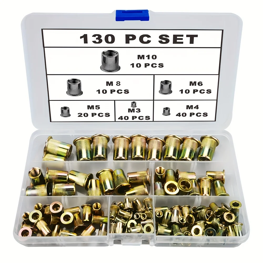 130pcs-rivet-nut-combination-kit-steel-flat-head-thread-insert-nut ...
