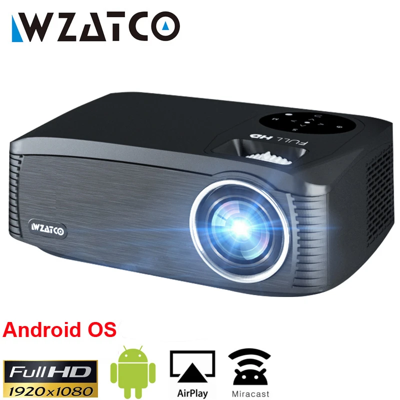 WZATCO New C6 300inch Android 9.0 WIFI Full HD 1920*1080P LED Projector ...