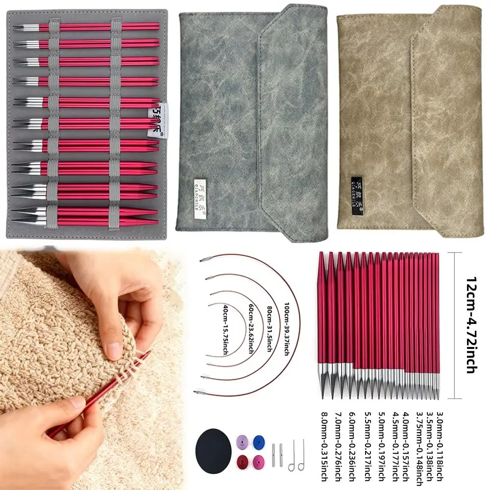 10Pairs Interchangeable Circular Knitting Needles Set Round Metal ...