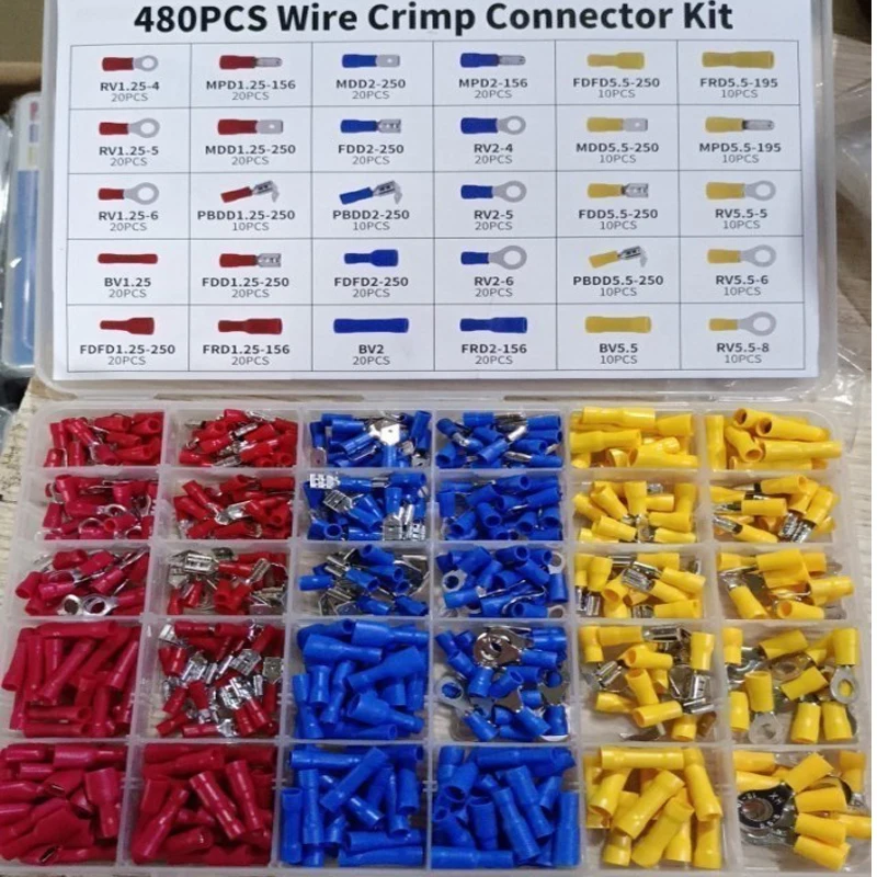 480PCS-Insulated-Cable-Connector-Electrical-Wire-Crimp-Spade-Butt-Ring ...