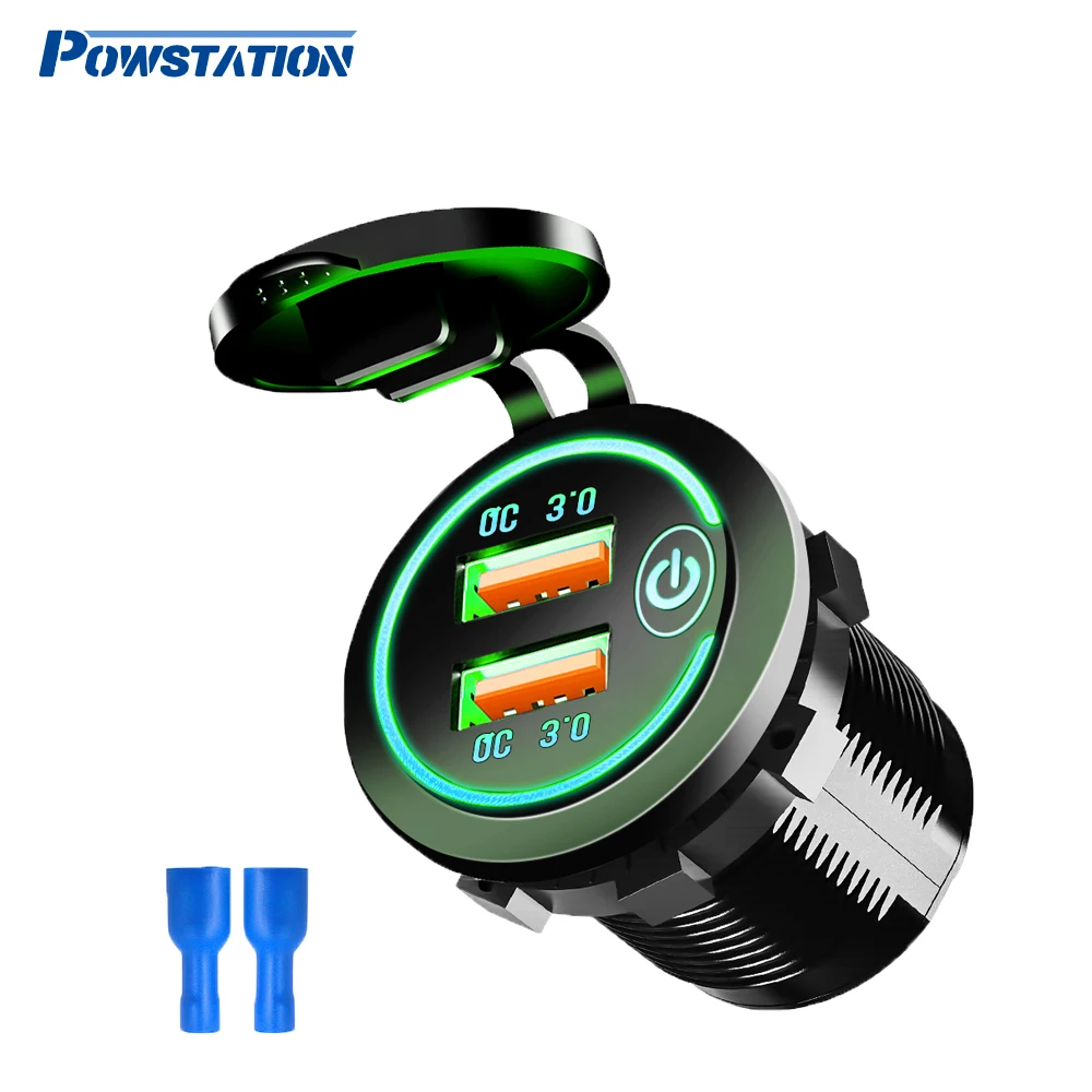 Powstation Car Charger Quick Charge 3.0 Dual USB Socket 12V/24V USB ...