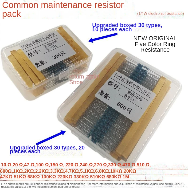 820pcs-set-30-Kinds-1-4W-Resistance-1-Metal-Film-Resistor-Pack-Assorted ...