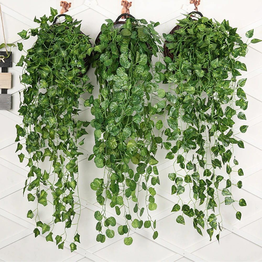 Enredadera de plantas artificiales, enredadera colgante de pared verde ...