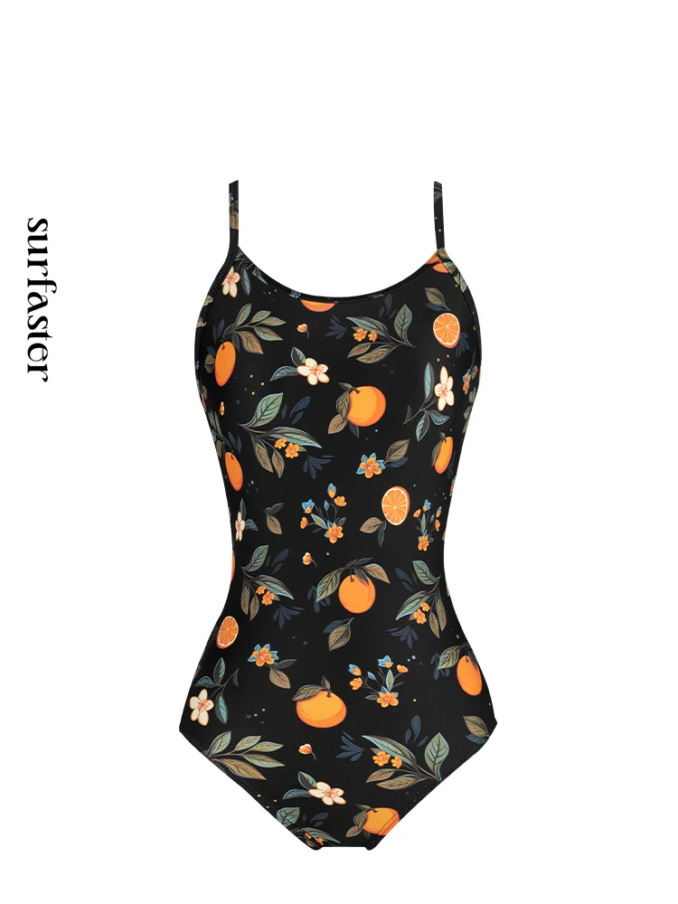 2024 New Orange Flower Speed Suit Swimsuit Women's One-Piece Swimsuit ...