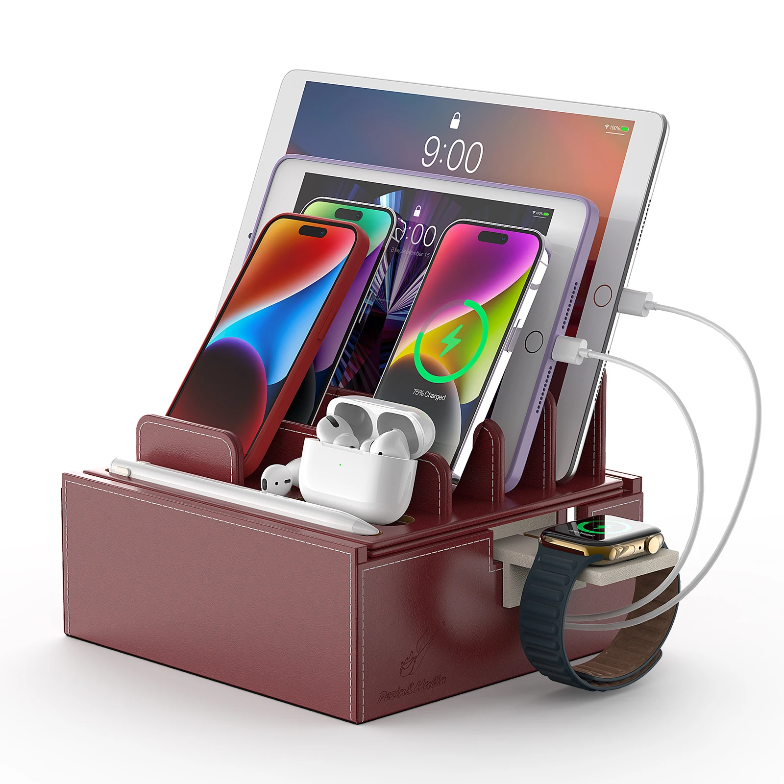 PU-Leather-Charging-Station-for-Multiple-Devices-Dock-Station-Rack-for ...