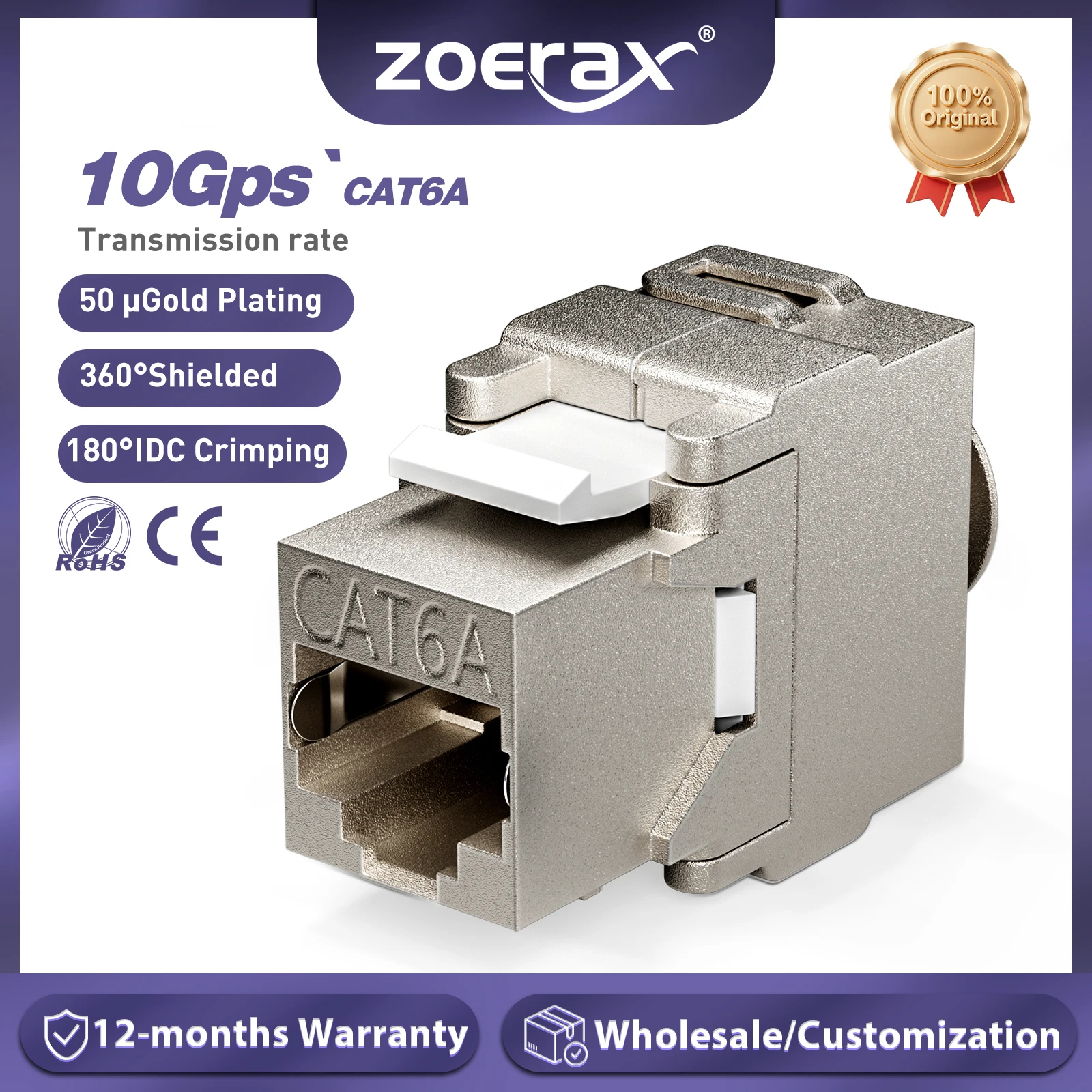 ZoeRax Keystone Module Jacks CAT6A Shielded Keystone Jack RJ45 Cat 6A ...