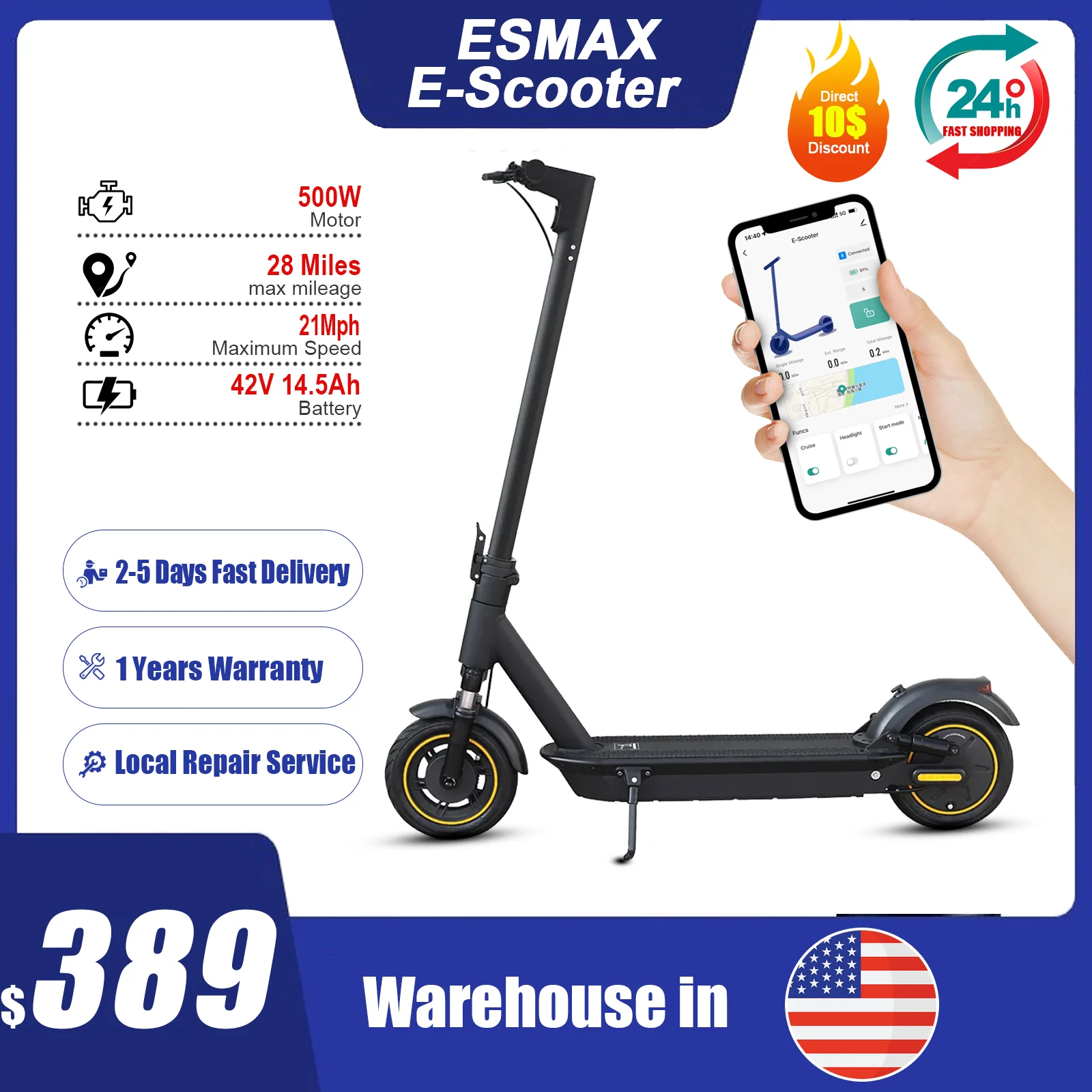 ESMAX-Electric-Scooter-500W-Powerful-Motor-21MPH-Smart-APP-Adult ...