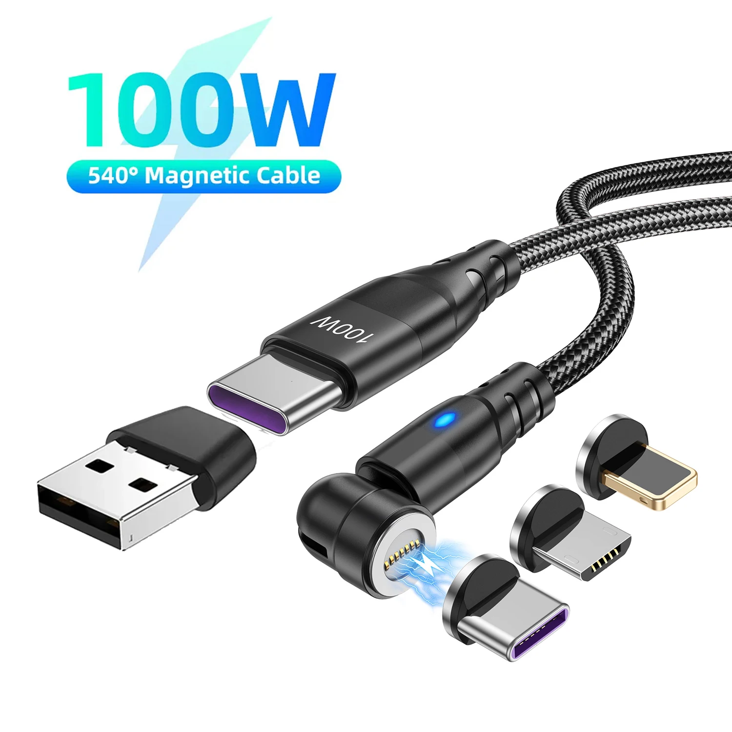 100W USB C To Type C Magnetic Cable 5A PD Fast Charger Cable Micro USB ...