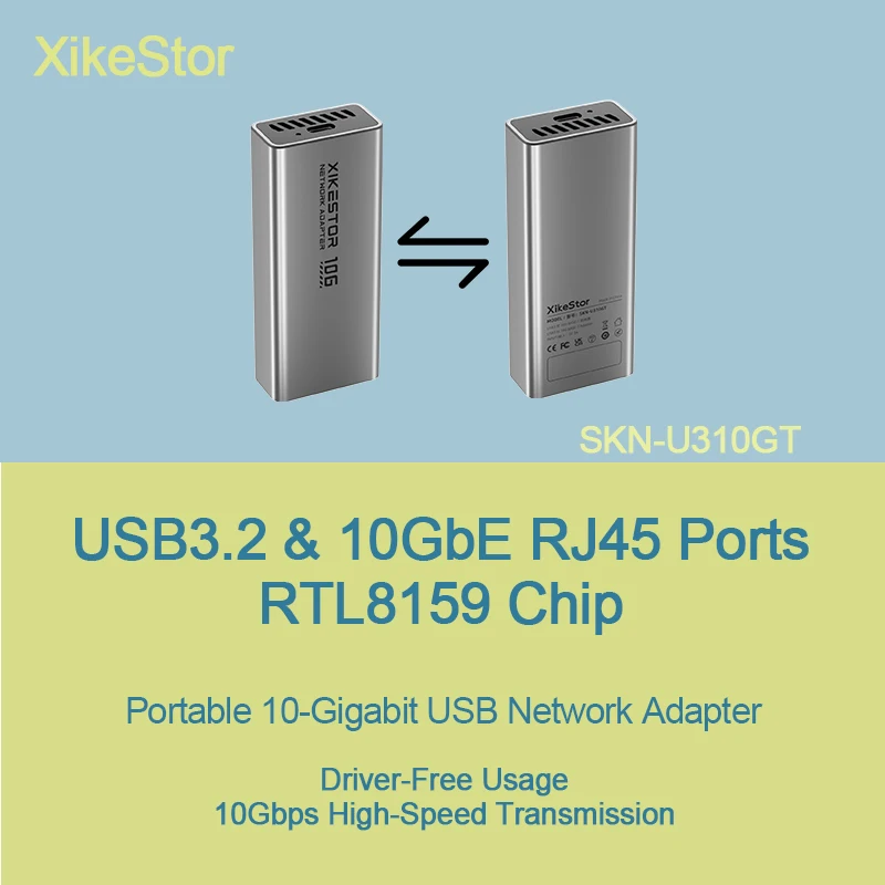 XikeStor USB to 10GbE Type-C アダプター、Thunderbolt 3/4/5 対応、USB ケーブル付き ...