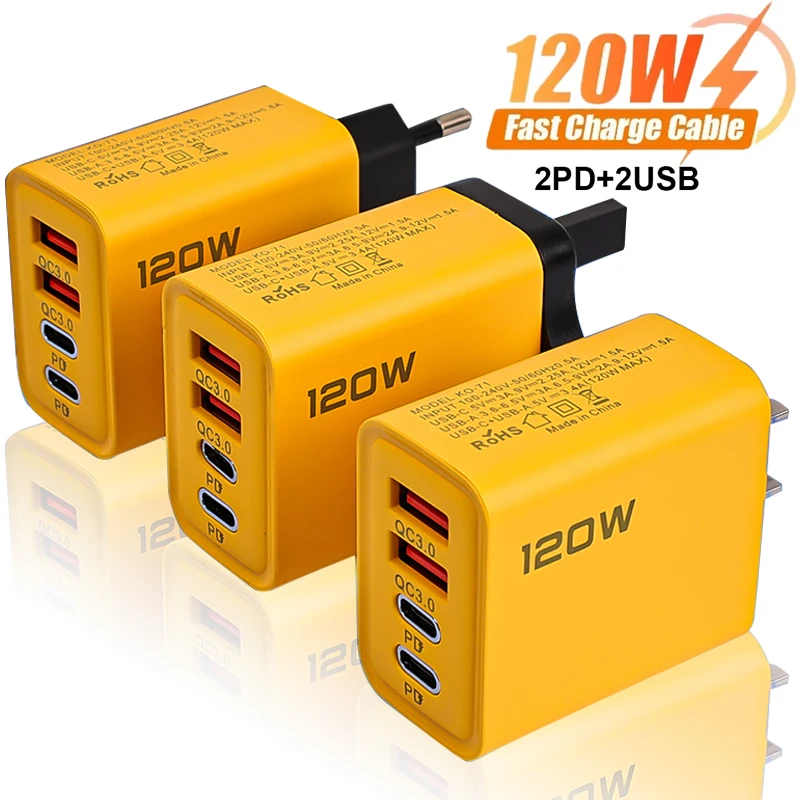 4Ports-120W-USB-C-PD-Charger-Quick-Charge-QC3-0-Fast-Charging-Type-C ...