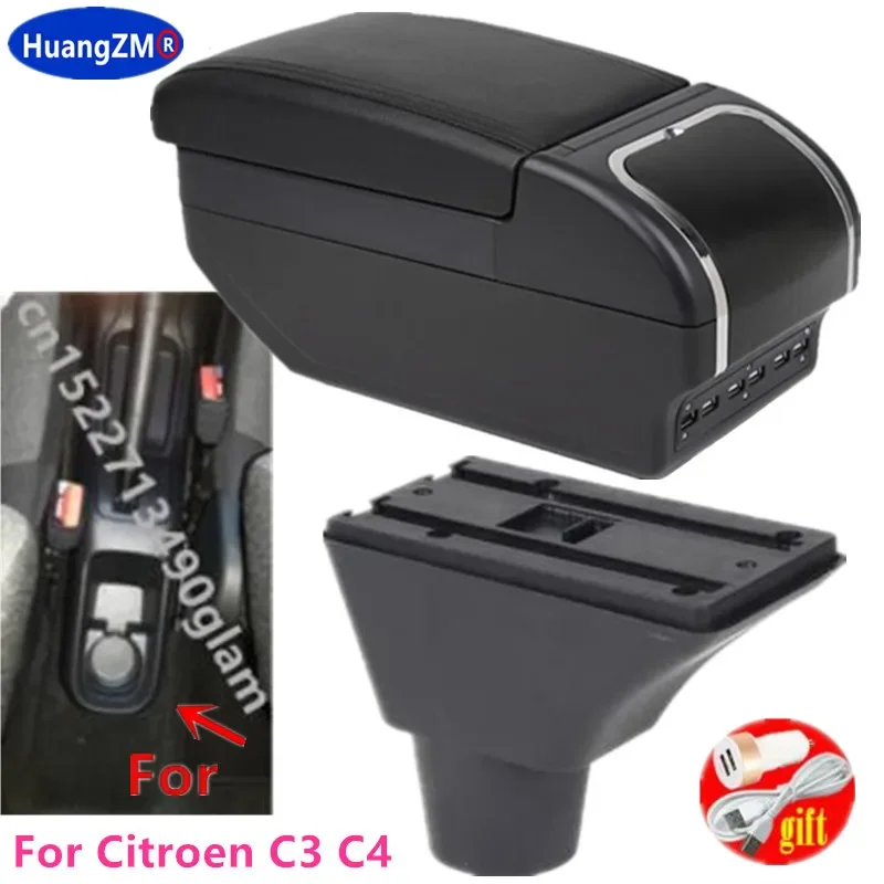 For-Citroen-C3-C4-Armrest-Box-Center-Storage-box-Interior-Retrofit-USB ...
