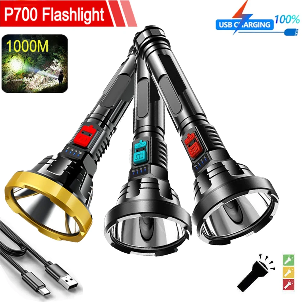 Strong-Light-Flashlight-LED-Power-Display-Built-in-Battery-Outdoor-Long ...