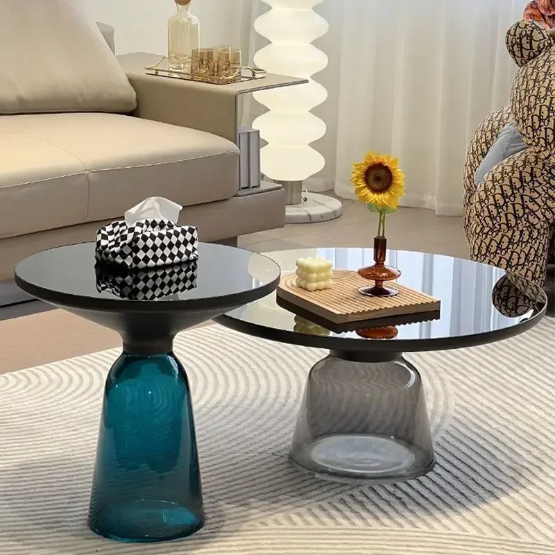 Transparent Colorful Glass Coffee Table Living Room Tables Round High ...