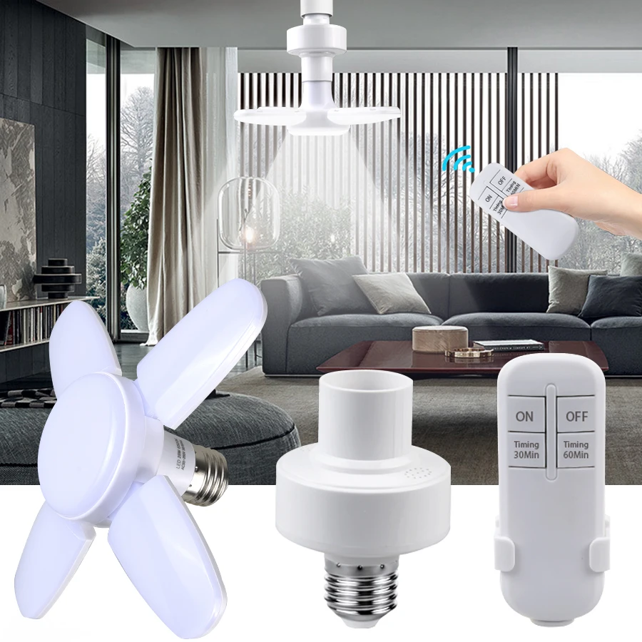 E27-Fan-Blade-Light-Bulb-220V-28W-Foldable-with-Remote-Control-Lighting ...
