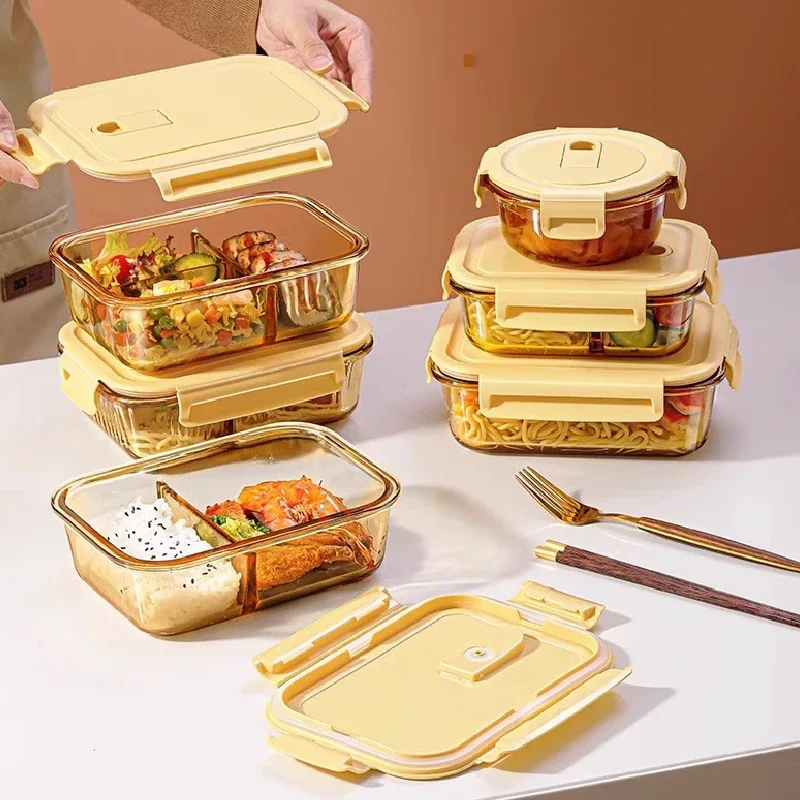 Glass Lunch Box Can Be Heated By Microwave Oven. Bowl with Lid Can ...