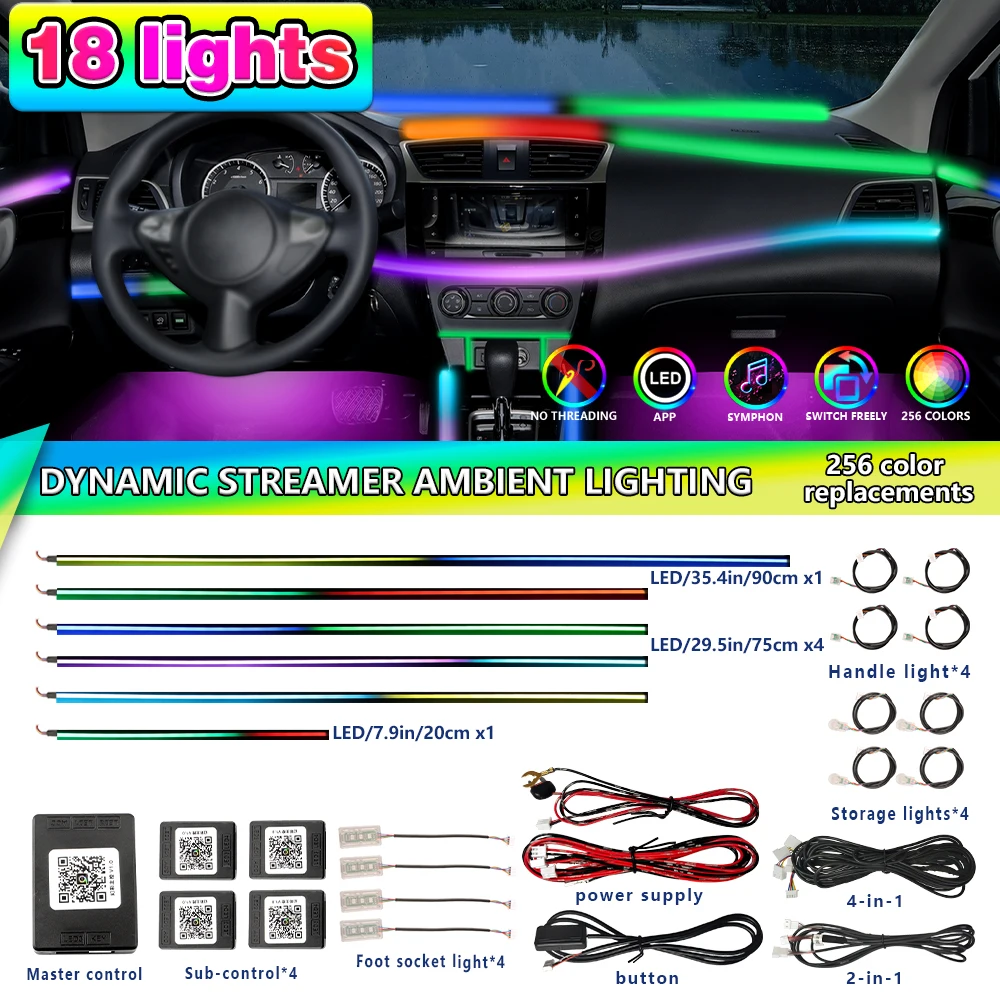 18 in 1 Symphony Ambient Light For Car Accessories Interior RGB Neon ...