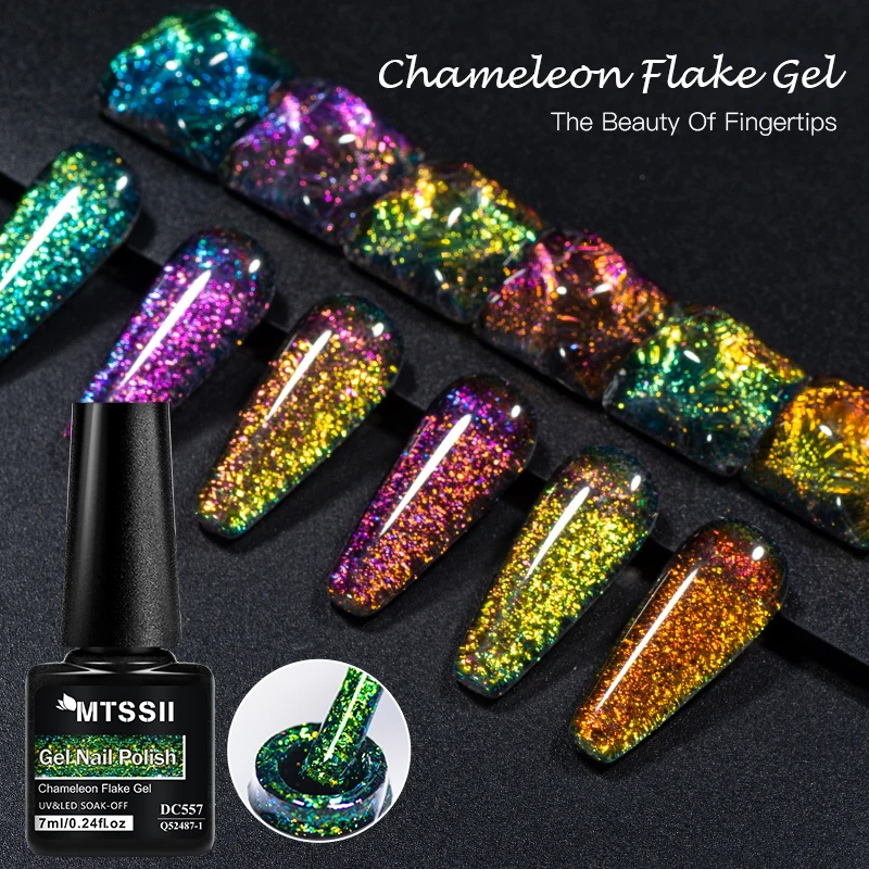 Chameleon Flake Nail Gel Polish Sparkling Glitter Laser Semi Permanent ...