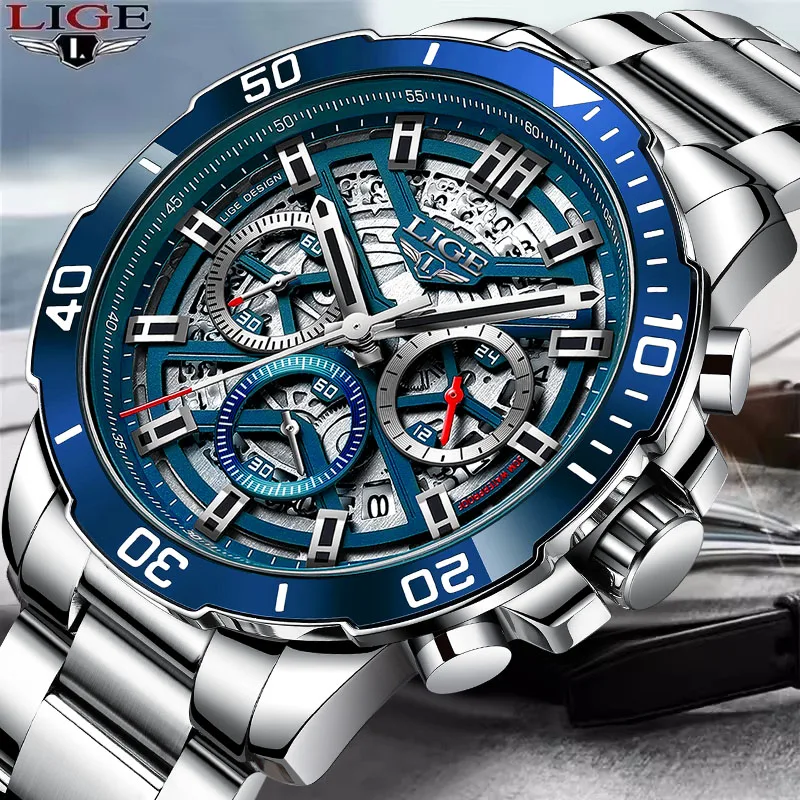LIGE, nuevo reloj hueco de moda para hombres, marca superior, reloj de ...