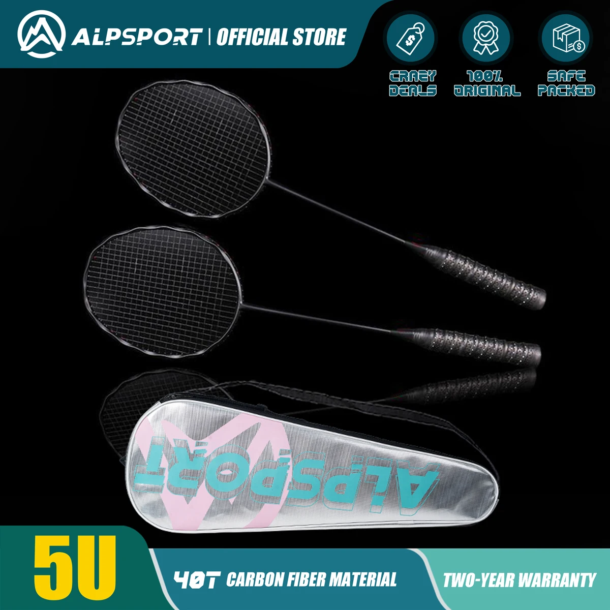 ALP-V5-5U-2-pcs-lot-Badminton-Racket-75g-MAX-30lbs-Wave-Frame-T800-full ...