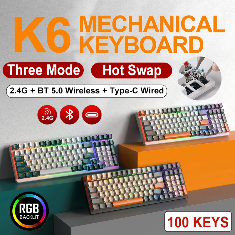 K3 100 Keys Gaming Mechanical Keyboard Gamer Usb Type-c Wired Keyboards ...