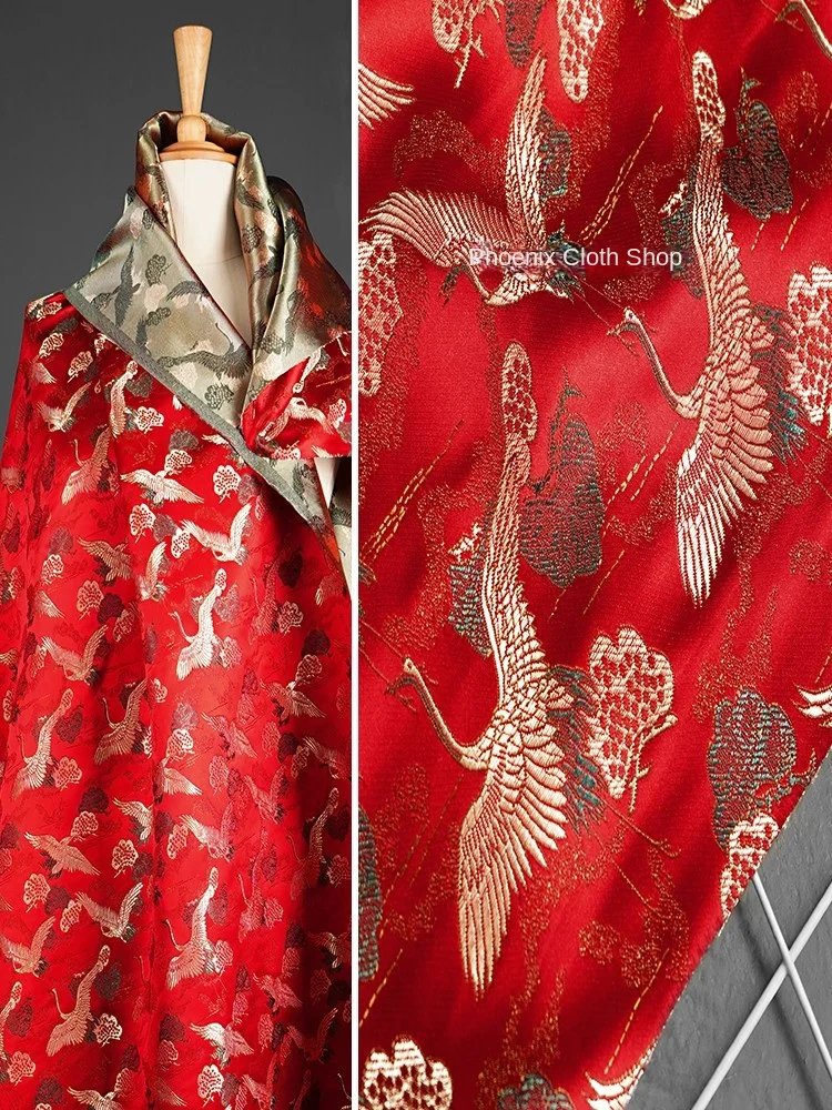 Jacquard-Fabric-Red-Woven-Brocade-Chinese-Style-Cheongsam-Hanfu-Fabric ...