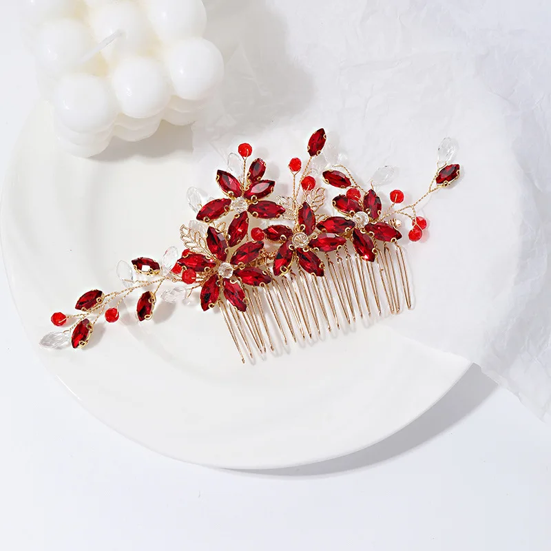 Red-Crystal-Hair-Comb-Wedding-Xiuhe-Dress-Hair-Accessories-Women-Bride ...