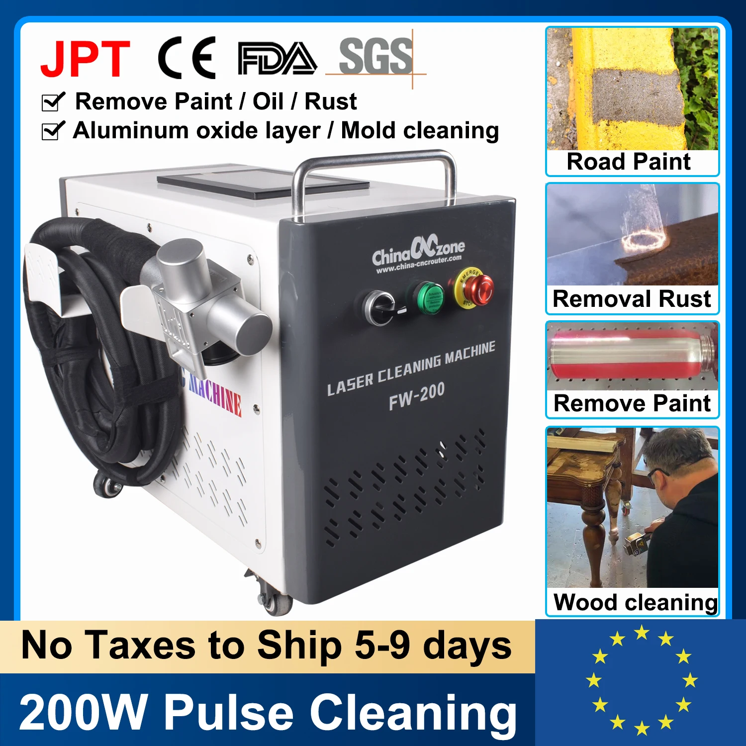200W JPT Pulsed Laser Cleaning Machine For Remove Rust Oil Paint Metal ...