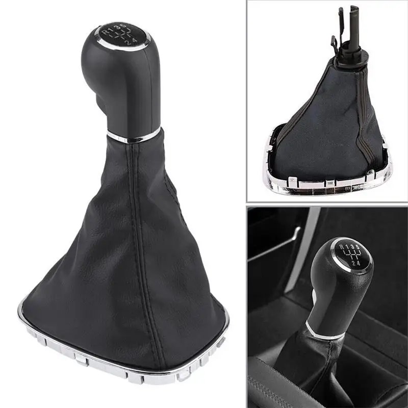 5-Speed-Car-Gear-Shift-Knob-Shifter-Gaitor-Boot-Cover-Black-Fit-For ...
