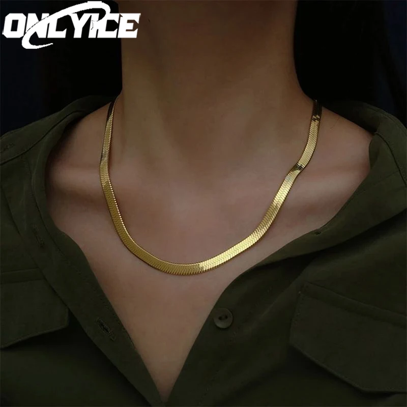 925-Sterling-silver-18K-Gold-4MM-Flat-chain-Necklace-for-Women-Luxury ...