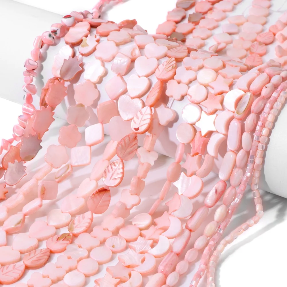 Natural-Pink-Mother-of-Pearl-Shell-Beads-Heart-Star-Round-Dyed-Shell ...