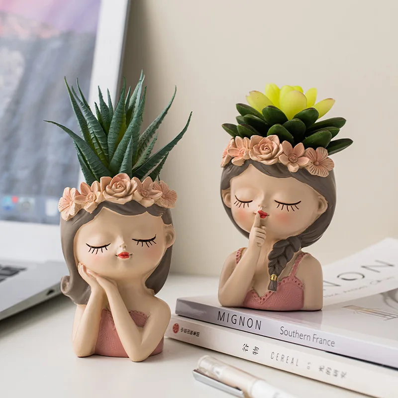 Cute Girl Flower Pot for Succulents, Decorative Planters Girls Portrait ...