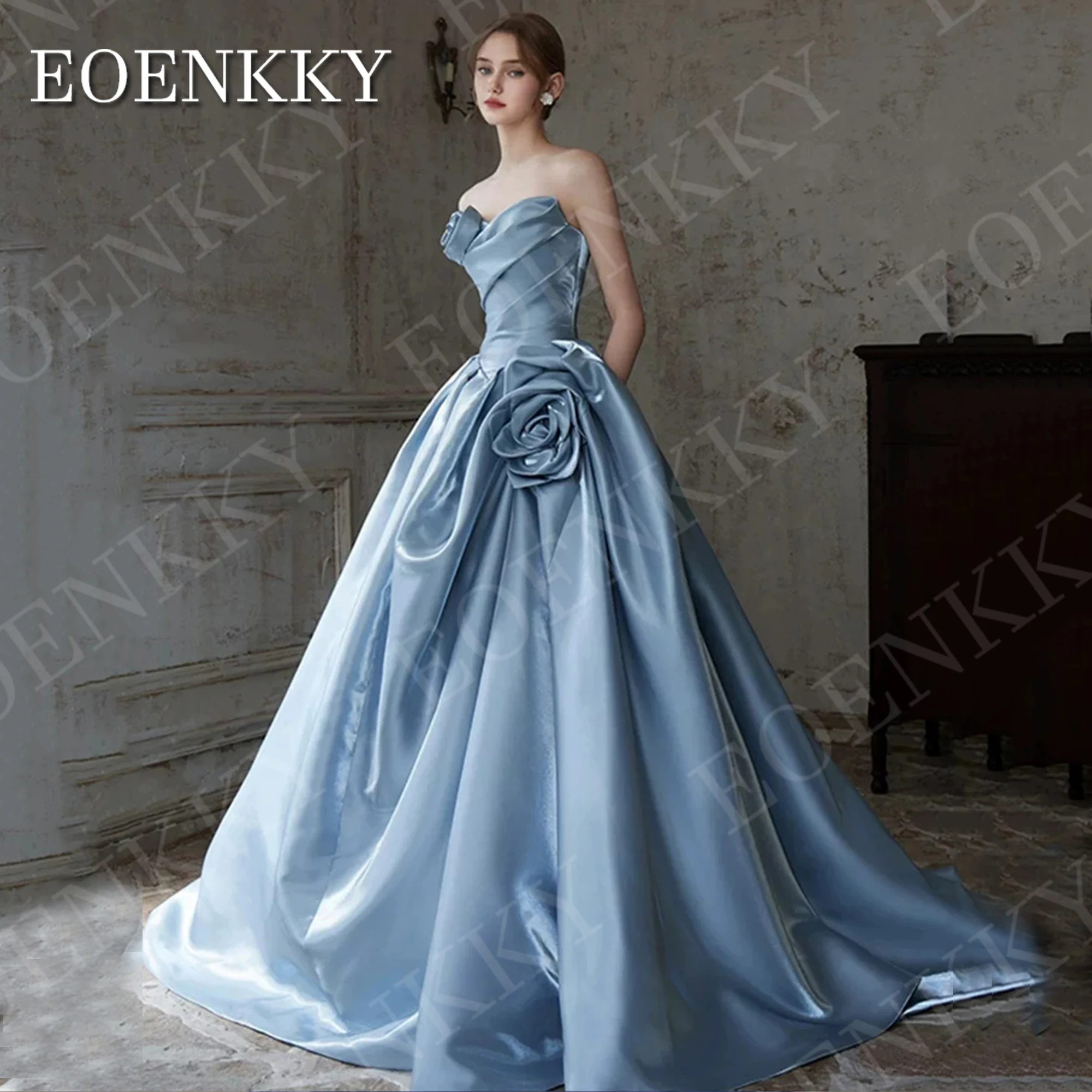 EOENKKY Women Princess Prom Dresses 2026 Blue Luxury Strapless Glossy ...