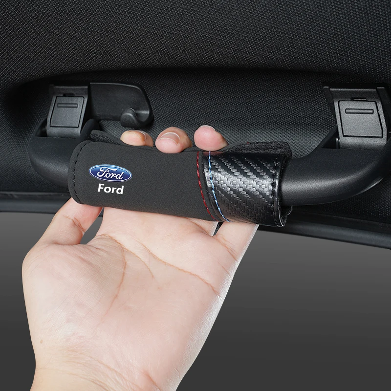 2Pcs Car Door Armrest Leather Case Auto Roof Handle Cover For Ford ST ...