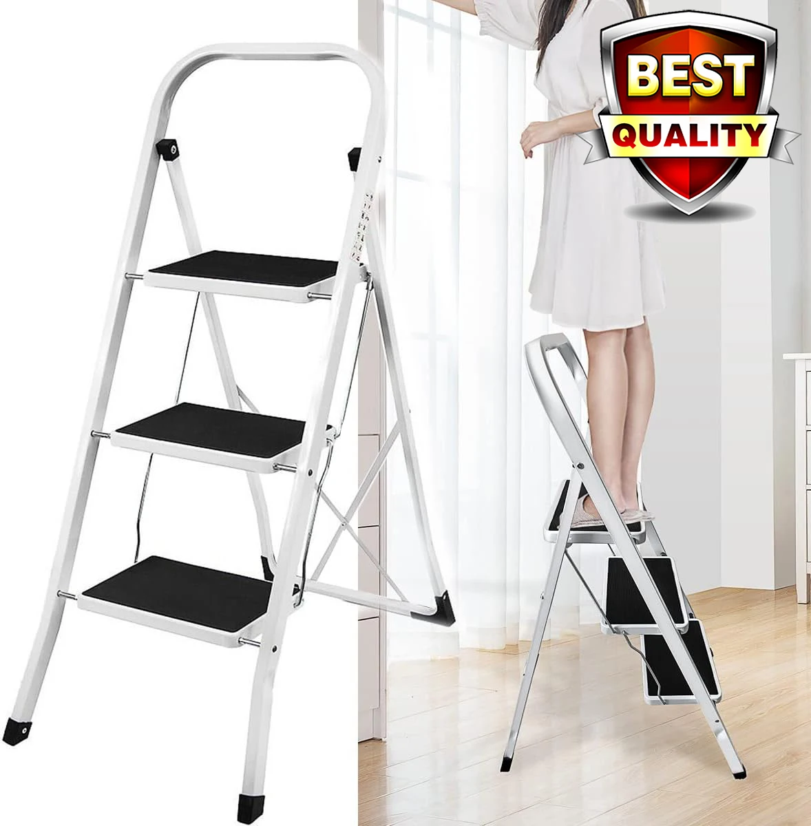 EMDTOOL Escaleras de 3 escalones, escalera de acero plegable portátil ...