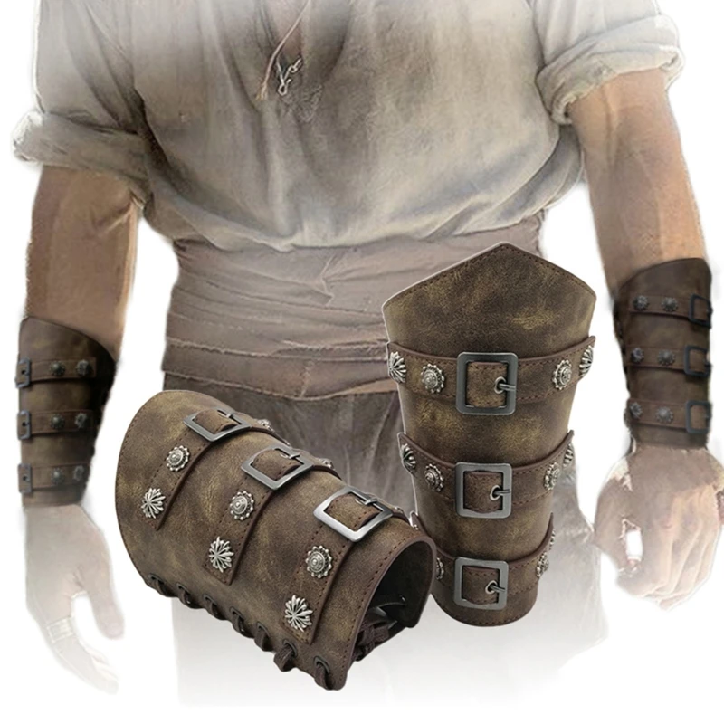 Leather-Arm-Guards-Medieval-Belt-Leather-Buckle-Bracers-One-Size-Retro ...