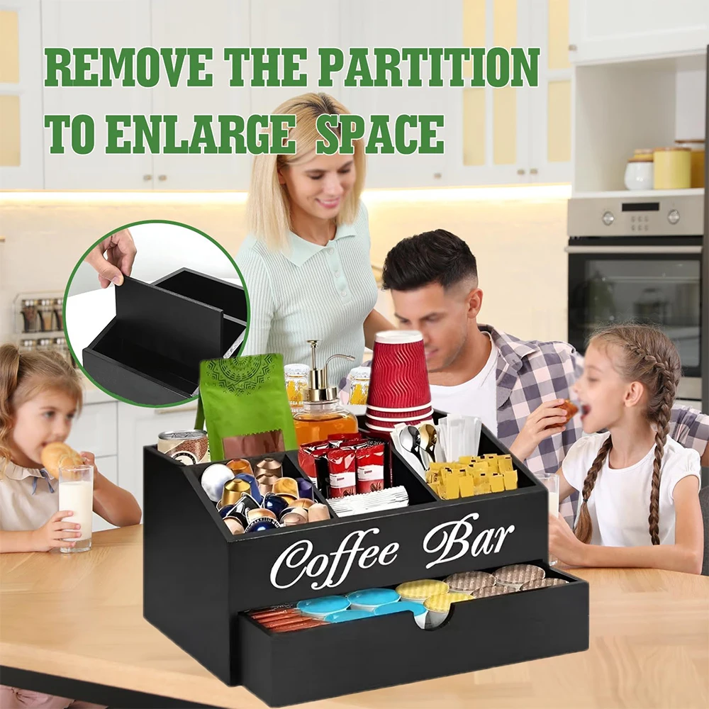 Wood Rustic Coffee Bar Organizer Countertop Wooden Coffee Bar With ...