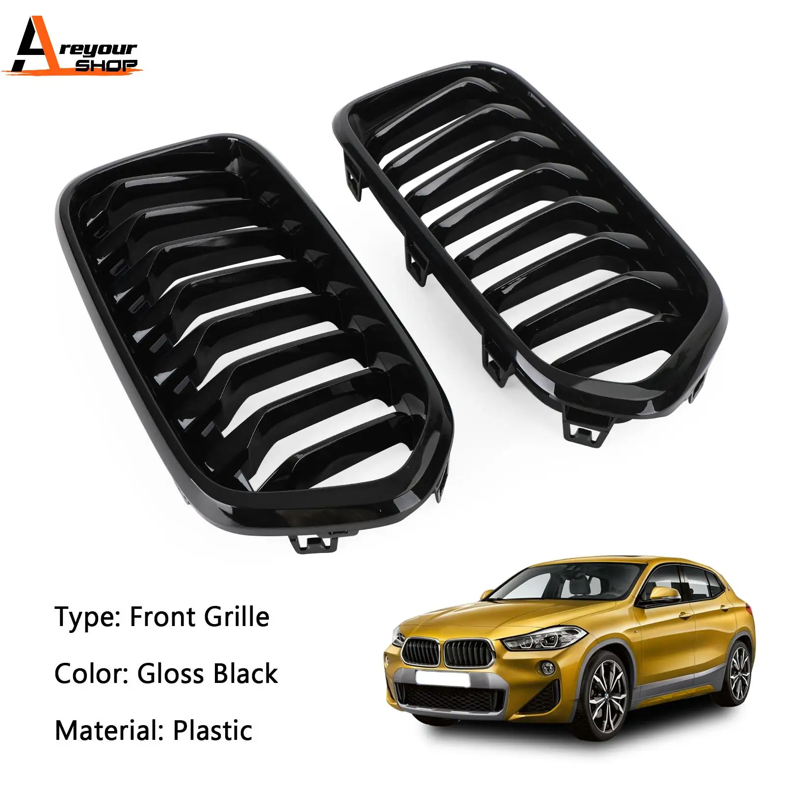 Areyourshop Gloss Black Front Bumper Grille Grill Fit BMW X2 Series F39 ...