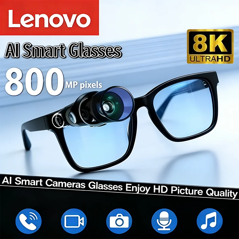Lenvo 2026 New 8K Bluetooth AI Glasses 1200MP HD Camera Chat GPT Voice ...