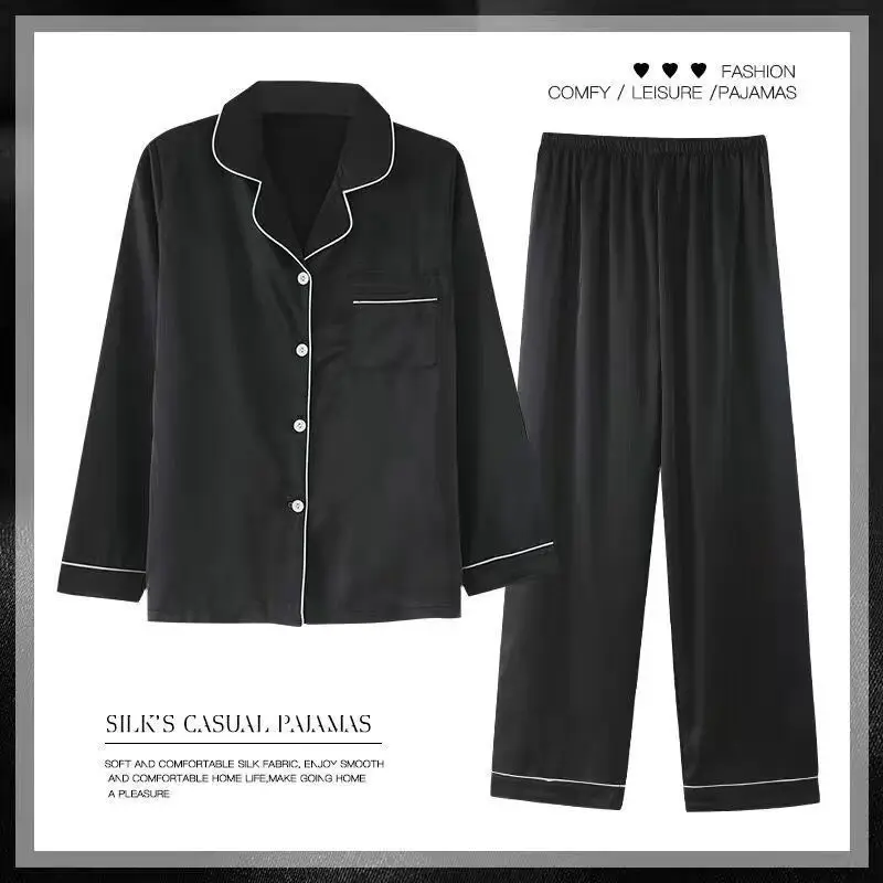 Silk Pajamas Womens Spring And Summer Long Sleeved Trousers Suit Thin