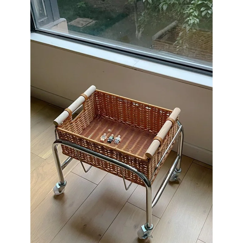 Medieval-Rattan-Trolley-Storage-Basket-Stainless-Steel-Metal-Retro ...