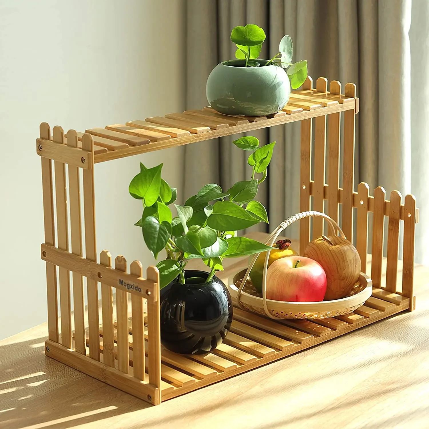 Bamboo Plant Shelf, 2Tiers Small Plant Rack, Shelves for Countertop ...