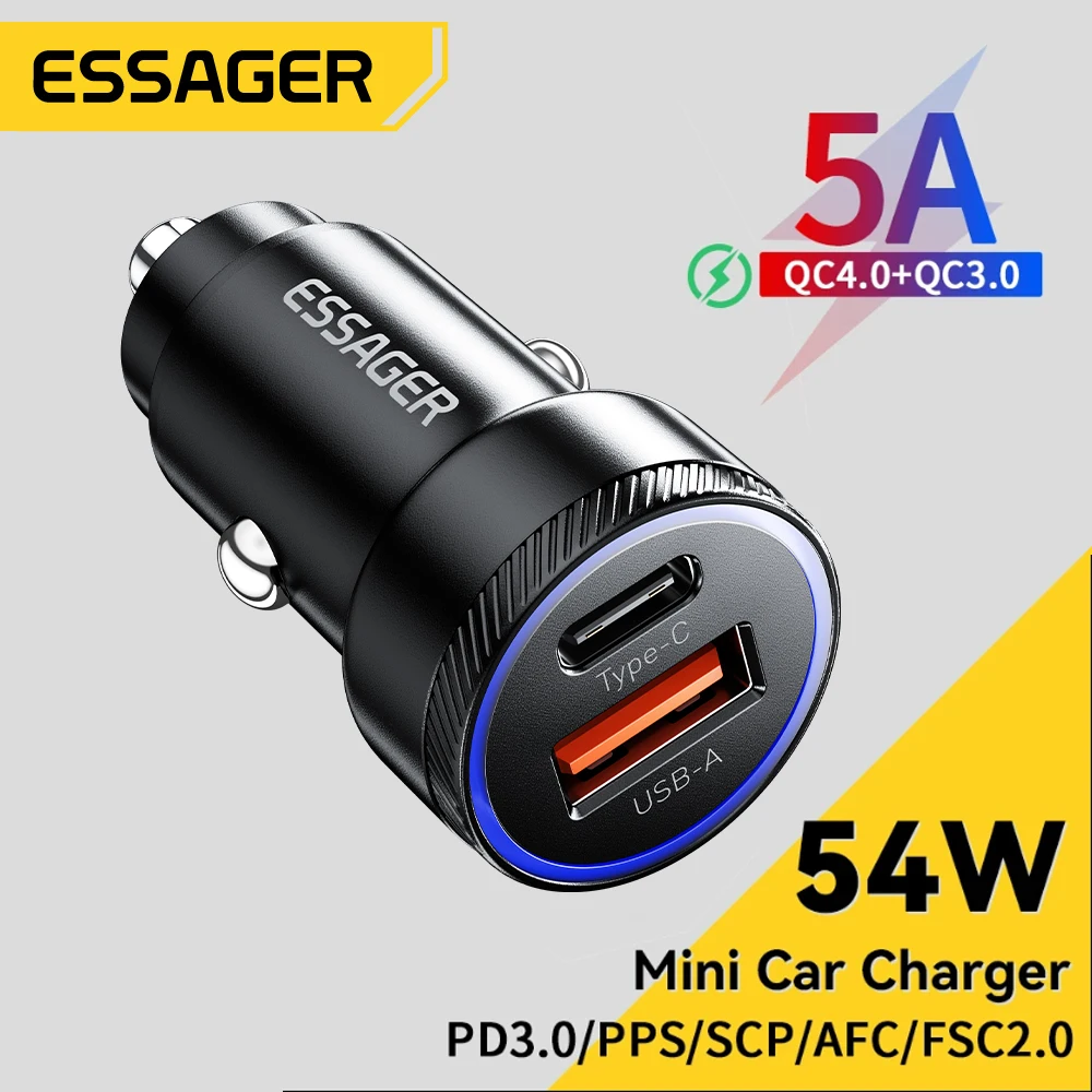 Essager 54W USB Car Charger 5A Fast Charing QC 3.0 PD 3.0 SCP AFC USB ...