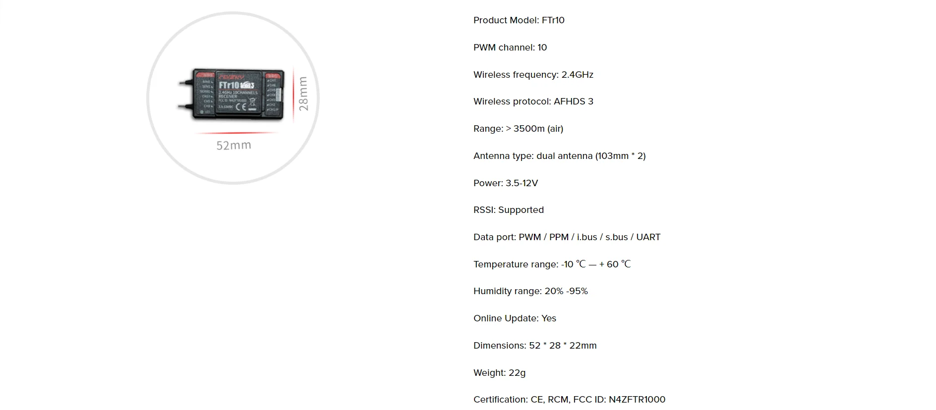 FLYSKY FTR10 2.4Ghz 10CH receiver - is suitable for PL18 NB4 FRM301 FR ...