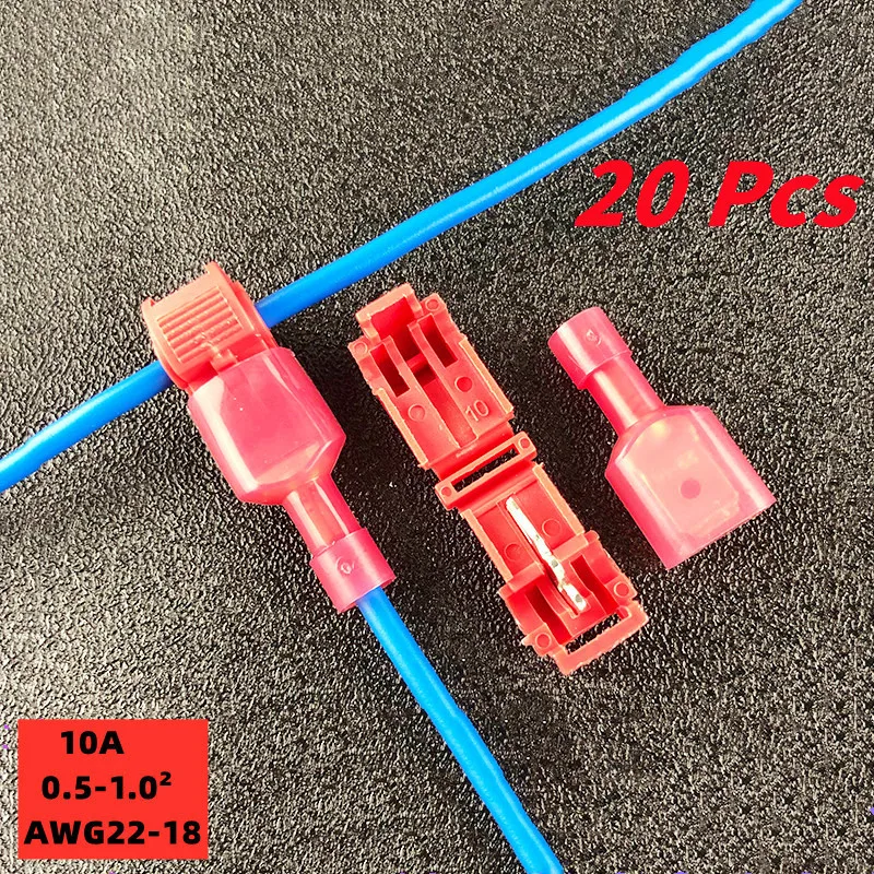 20pcs red T-shaped terminal blocks, wire and cable connection clamps ...