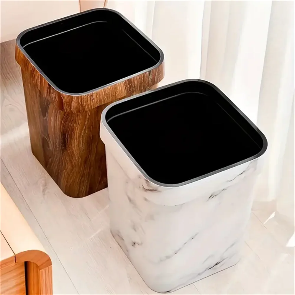 Imitation Wood Grain Marble Garbage Bin 12/14 L Waterproof Plastic ...