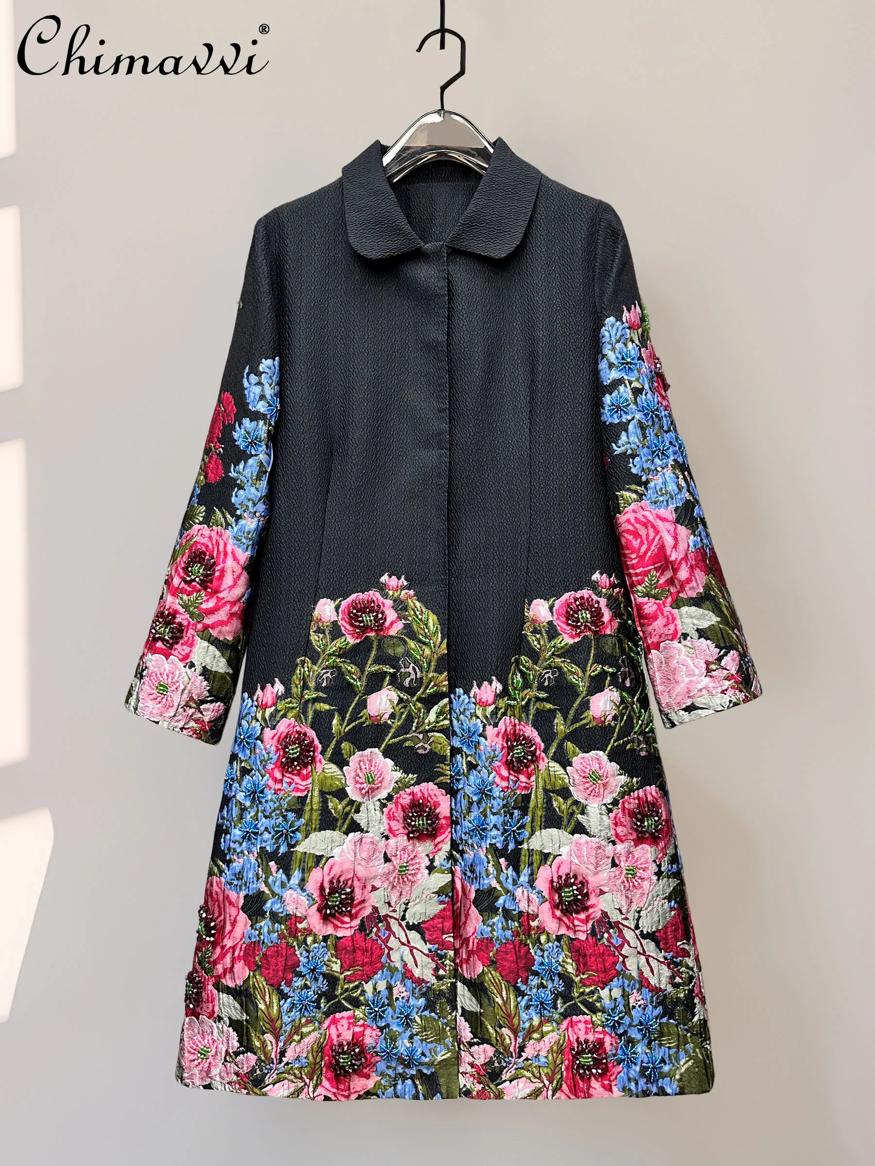 French Elegant Retro High-end Long Jackets Coat Beaded Embroidery ...