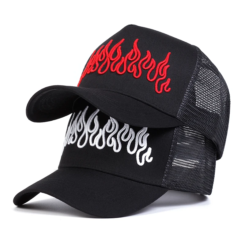 Unisex-Flame-Embroidery-Baseball-Net-Caps-Spring-and-Summer-Outdoor ...